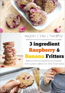 Banana and raspberry fritters – mini pancakes for tiny humans